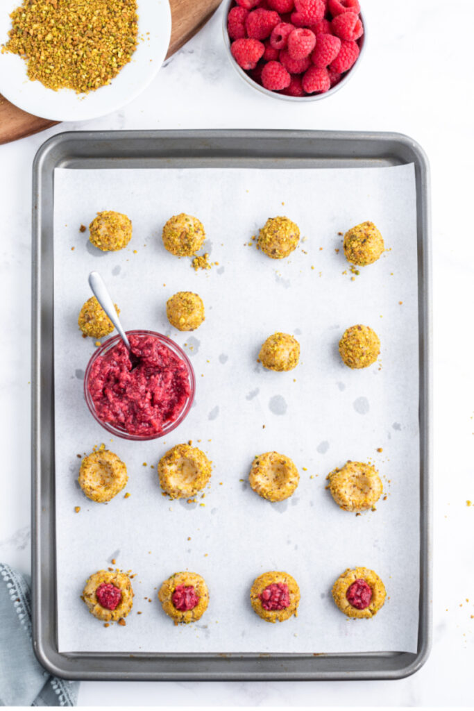 Raspberry Pistachio Thumbprint Cookies - Recipes For Holidays