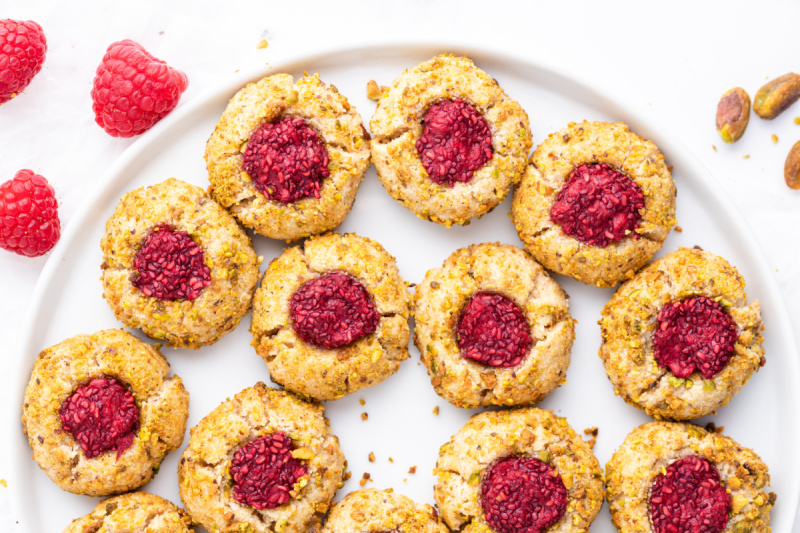 Raspberry Pistachio Thumbprint Cookies - Recipes For Holidays
